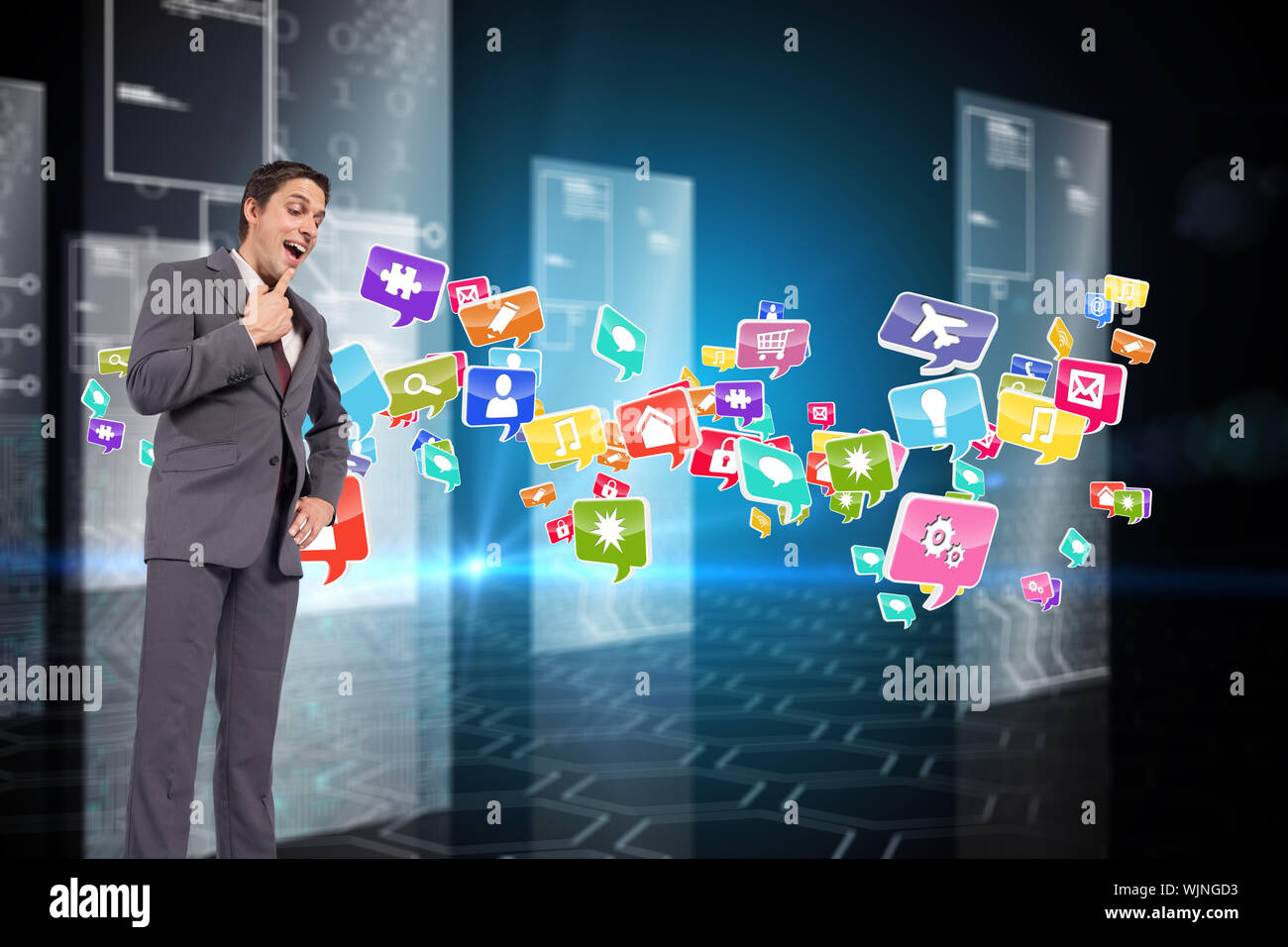 Hologram on black background with hexagon pattern Stock Photo - Alamy