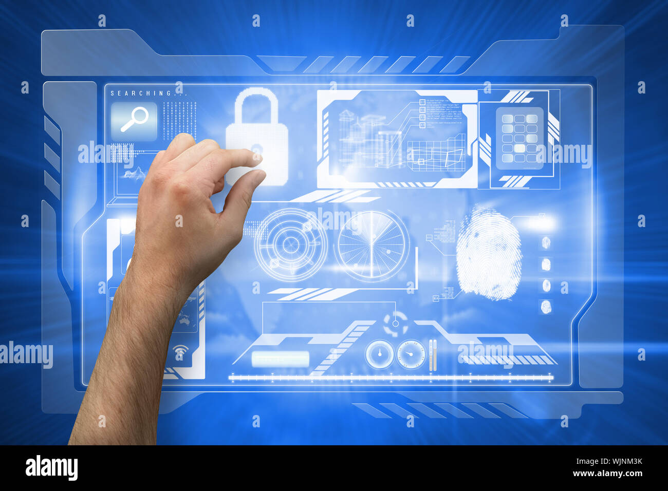 Hand presenting against global technology background Stock Photo - Alamy