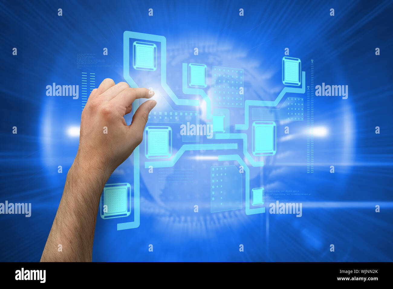 Hand presenting against global technology background Stock Photo - Alamy