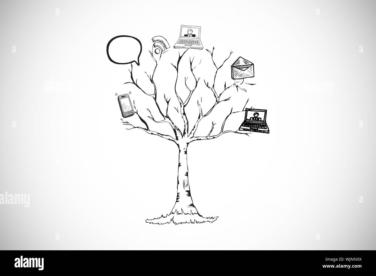 Application tree doodle against white background with vignette Stock ...