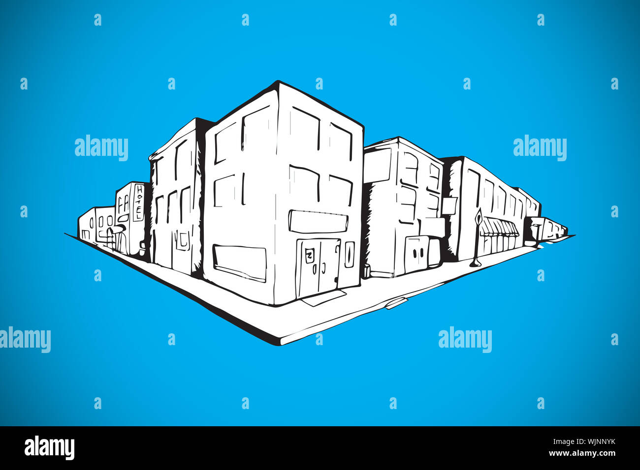 Urban street doodle against blue background with vignette Stock Photo ...