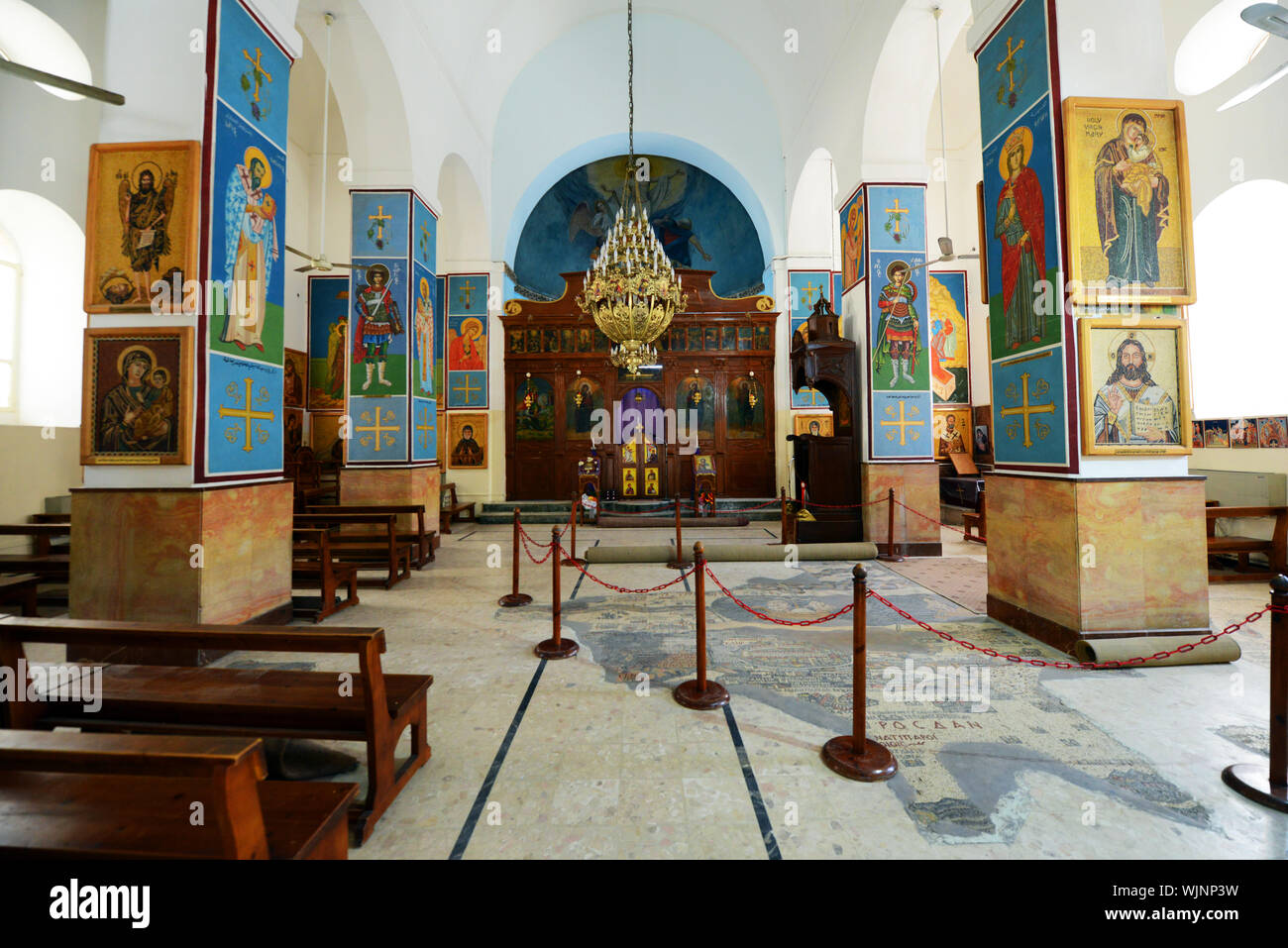 The St George church in Madaba with the beautiful Madaba map mosaic ...