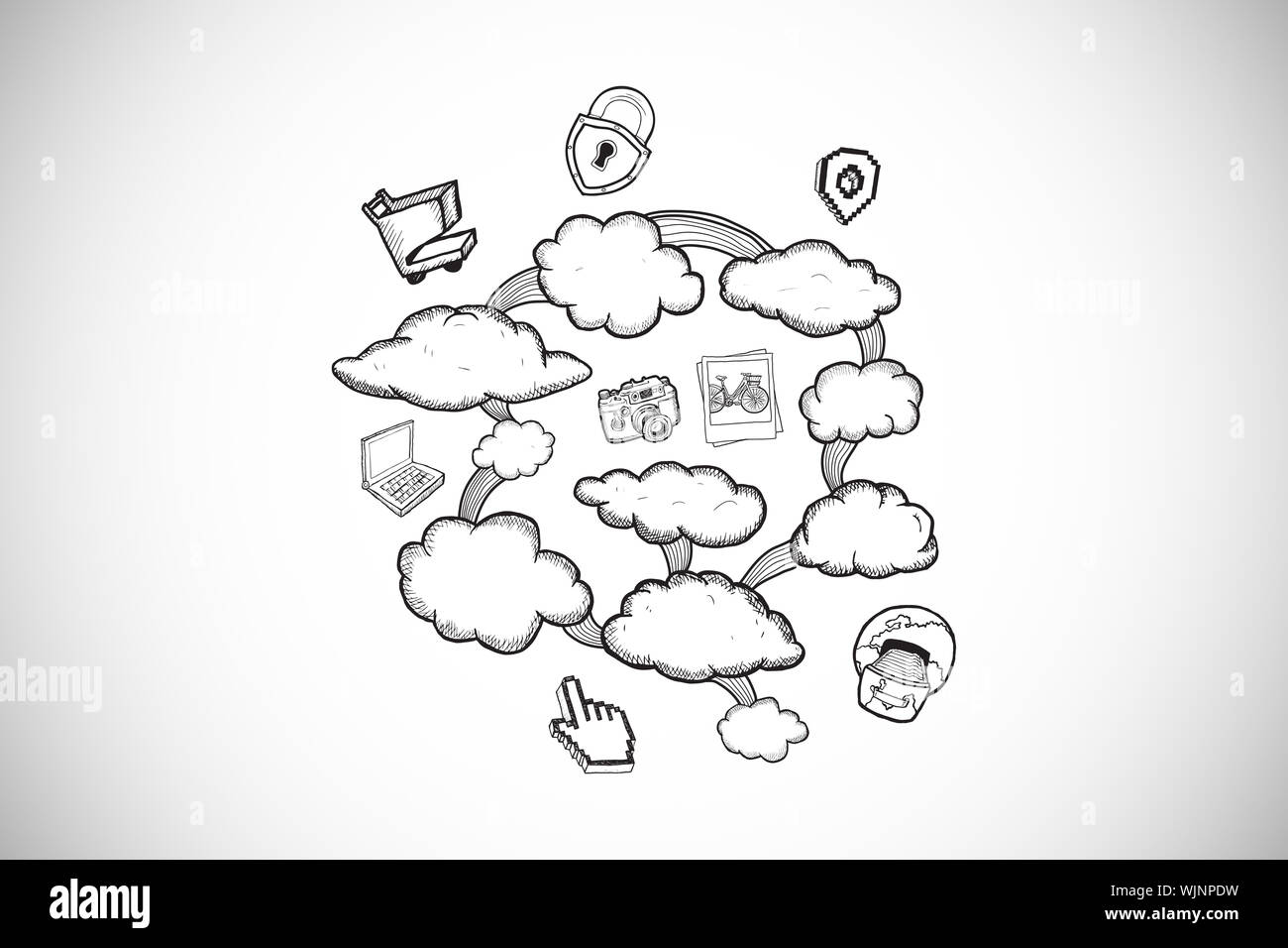 Cloud computing doodle against white background with vignette Stock ...