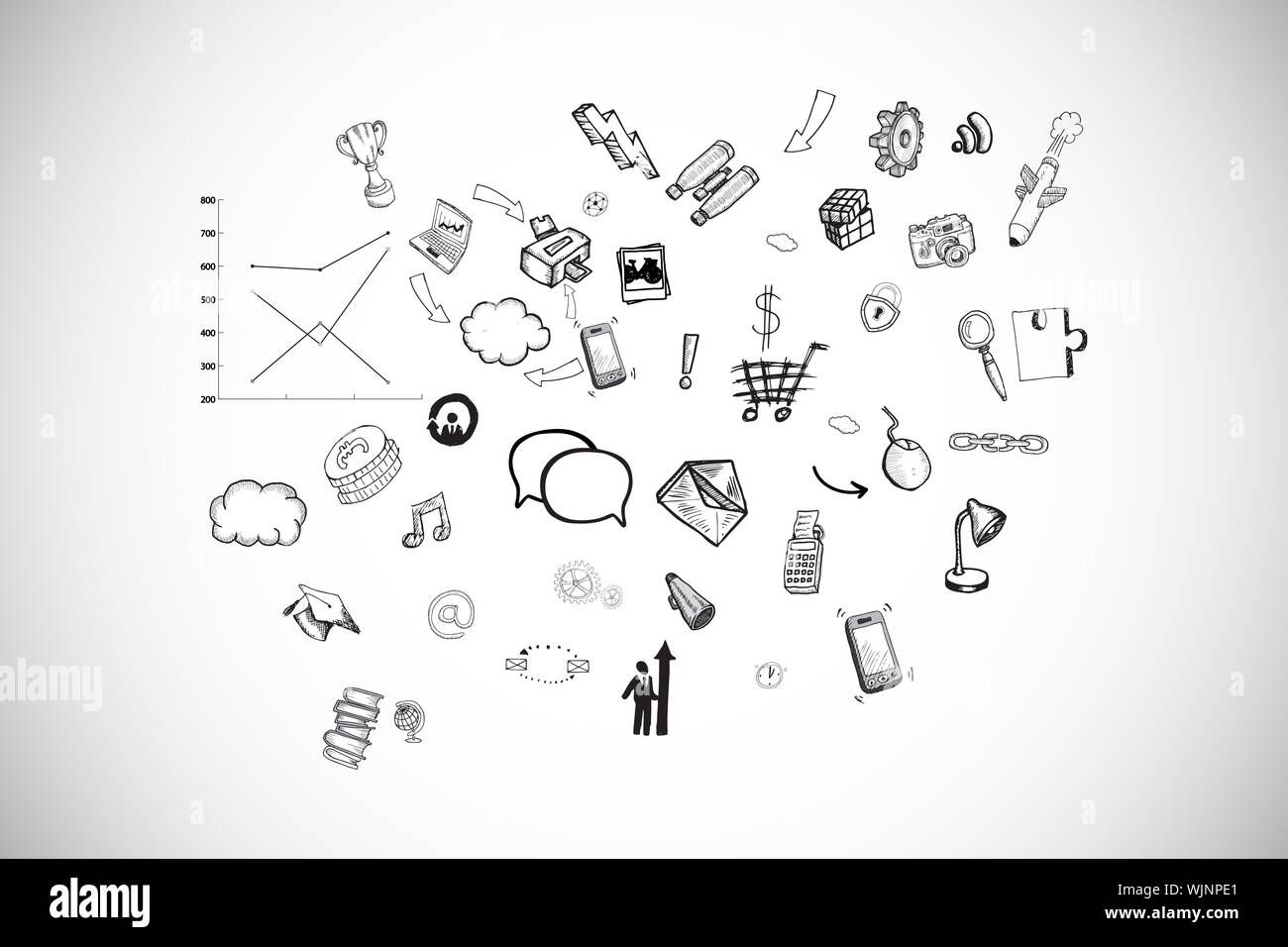 Computer application doodles against white background with vignette ...