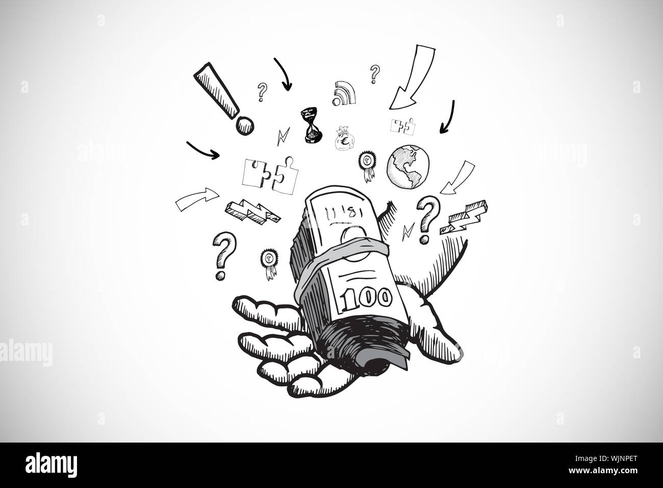 Profit and economy doodle against white background with vignette Stock ...