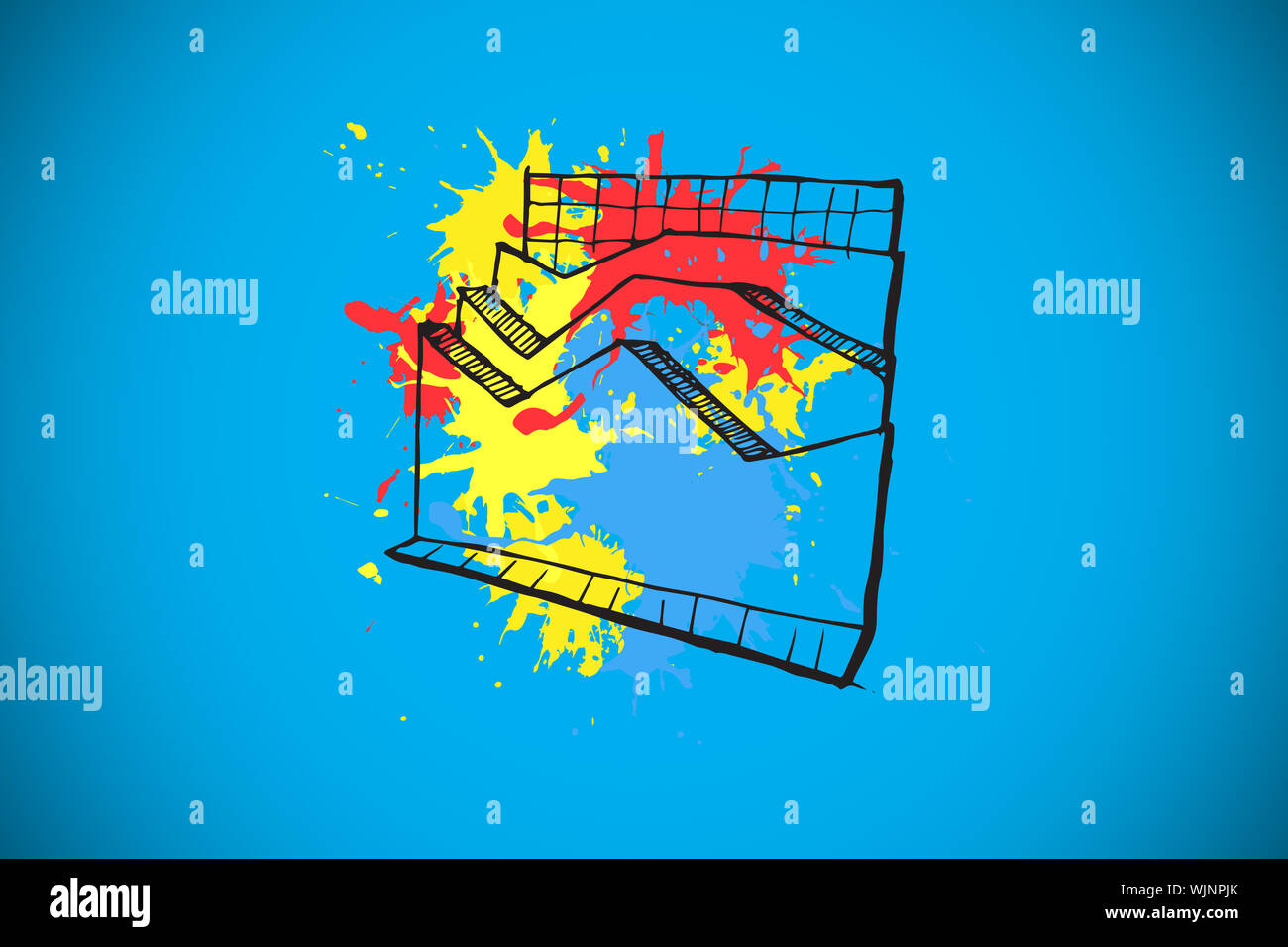 Graph on paint splashes against blue background with vignette Stock ...