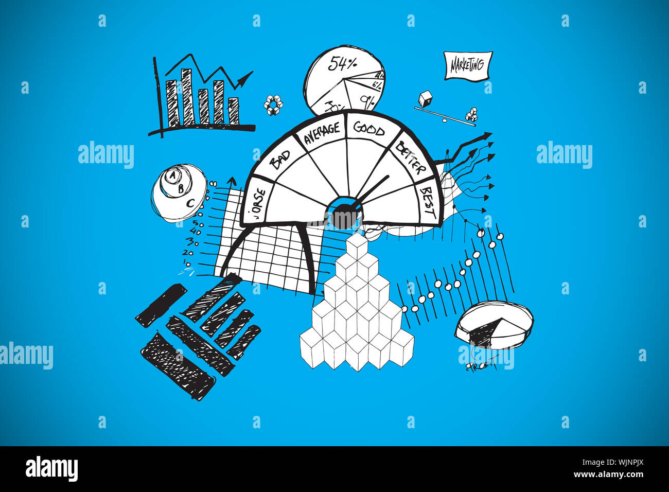 Data analysis doodle against blue background with vignette Stock Photo ...