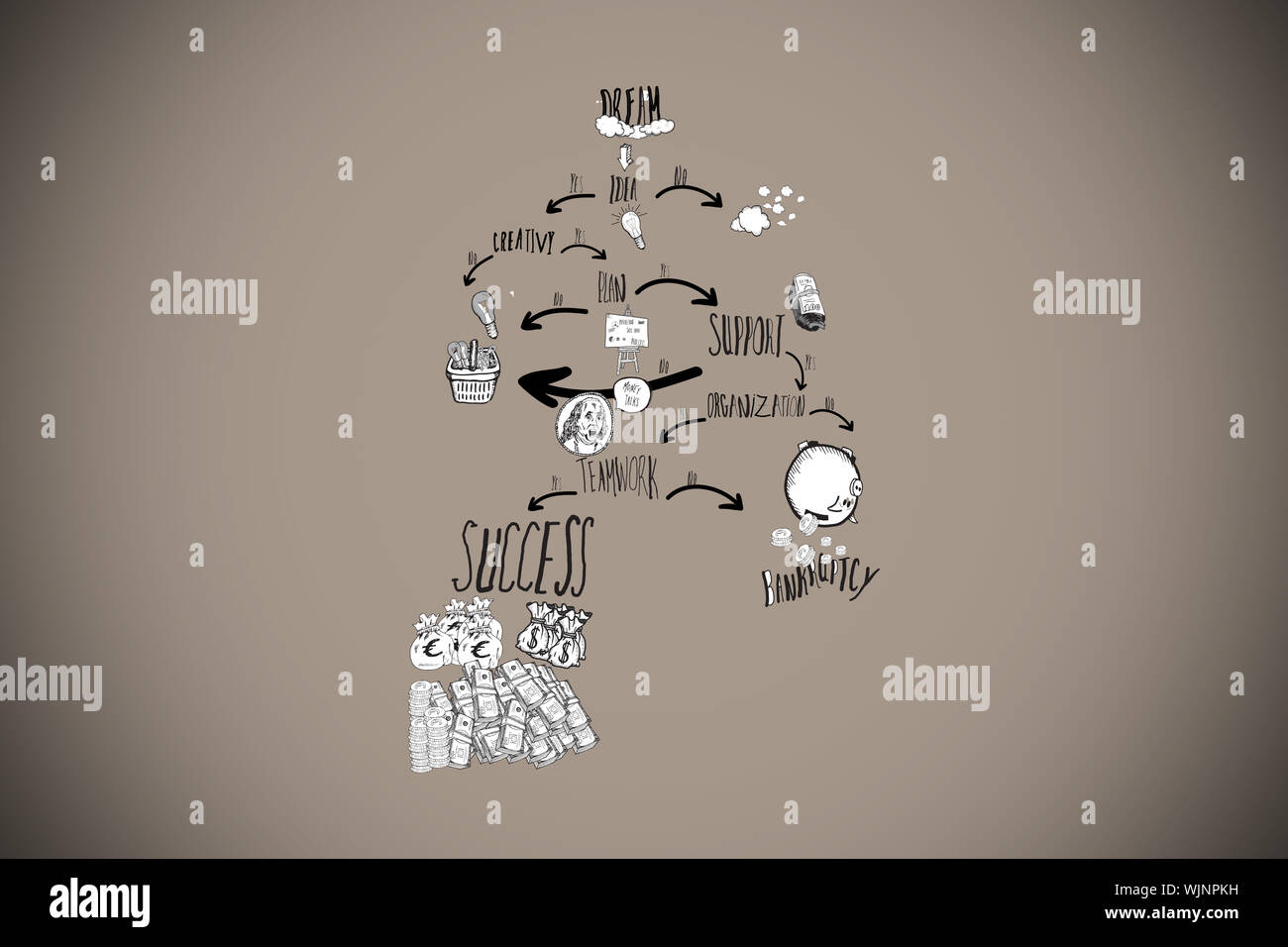 Success flowchart against grey background with vignette Stock Photo - Alamy