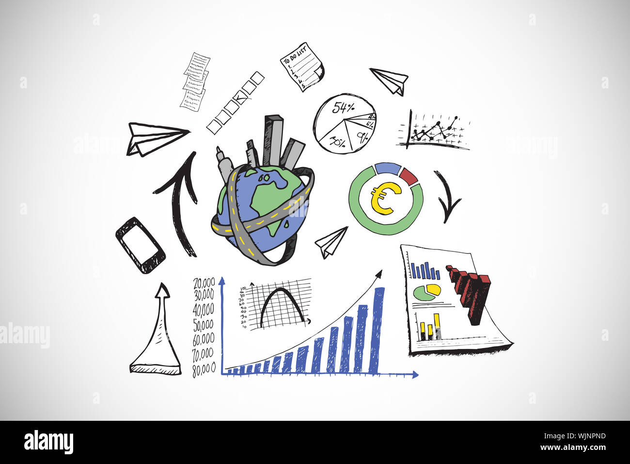 Data analysis doodles against white background with vignette Stock ...