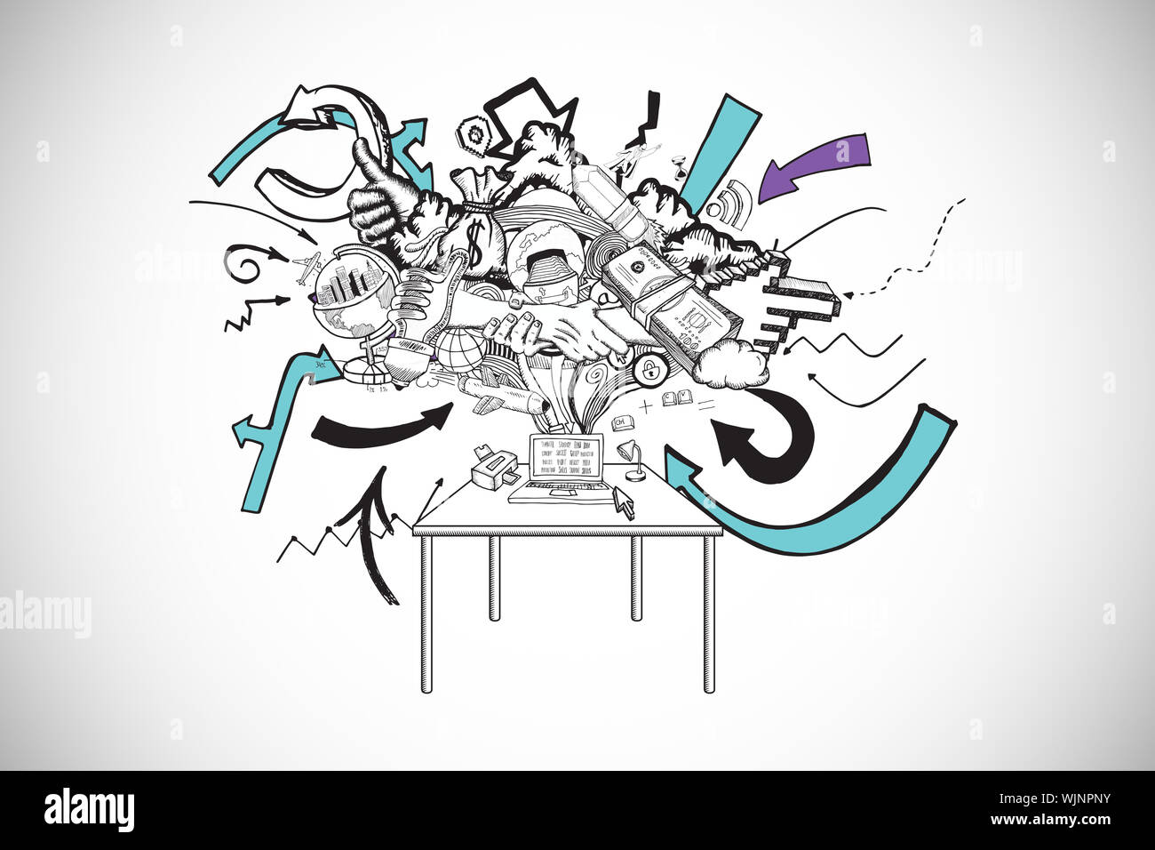 Computer brainstorm doodle against white background with vignette Stock ...