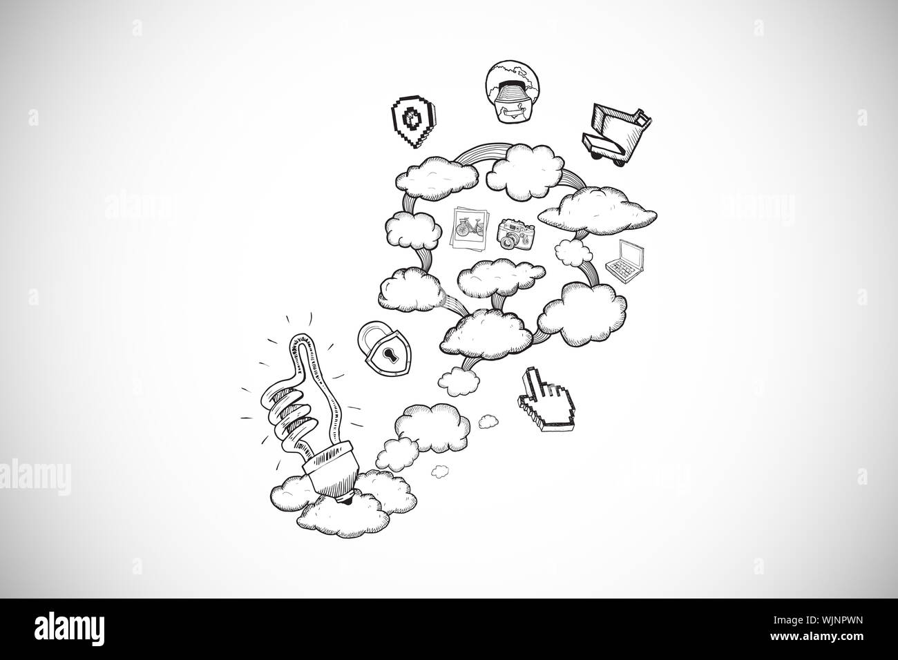 Cloud computing doodle against white background with vignette Stock ...