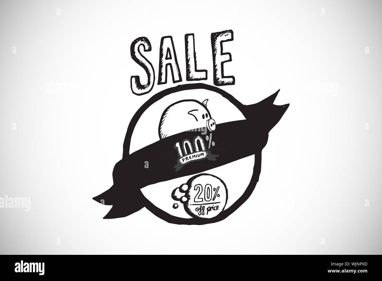 Retail and sale doodles against white background with vignette Stock ...