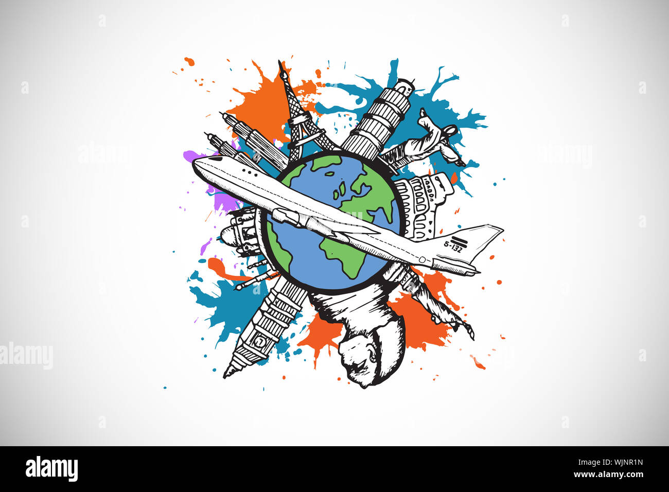 Global tourism concept on paint splashes against white background with ...