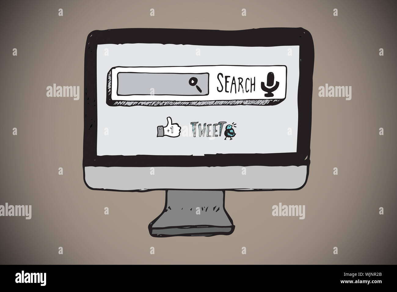 Internet doodles on computer screen against grey background with ...