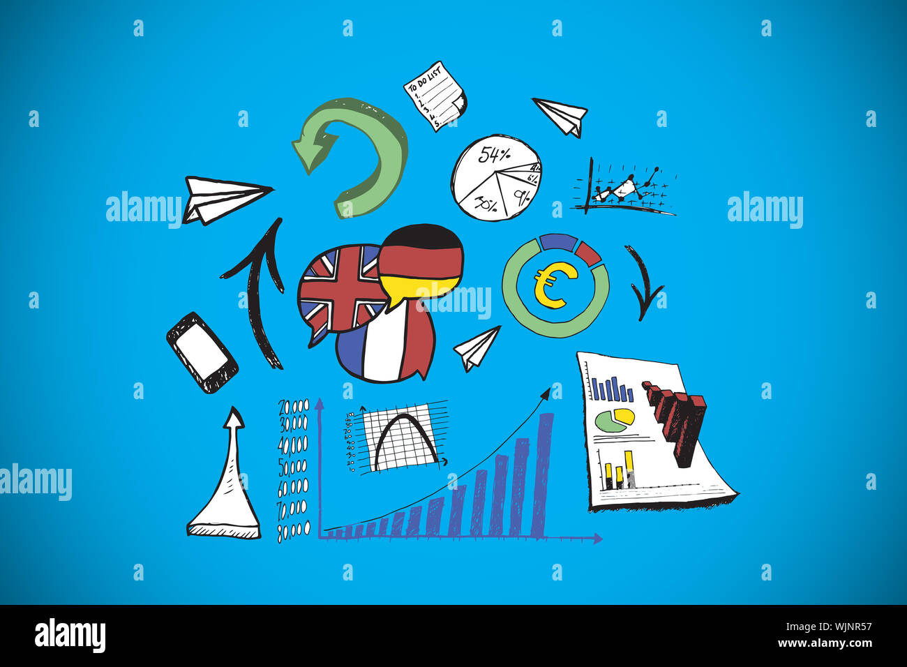 Data analysis doodles against blue background with vignette Stock Photo ...