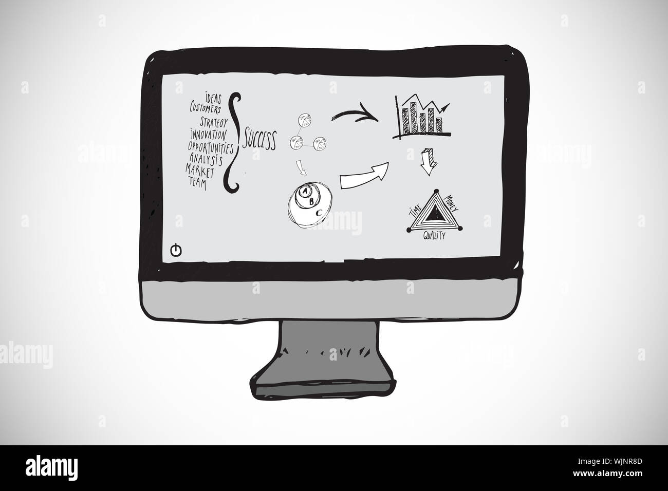 Business doodles on computer screen against white background with ...