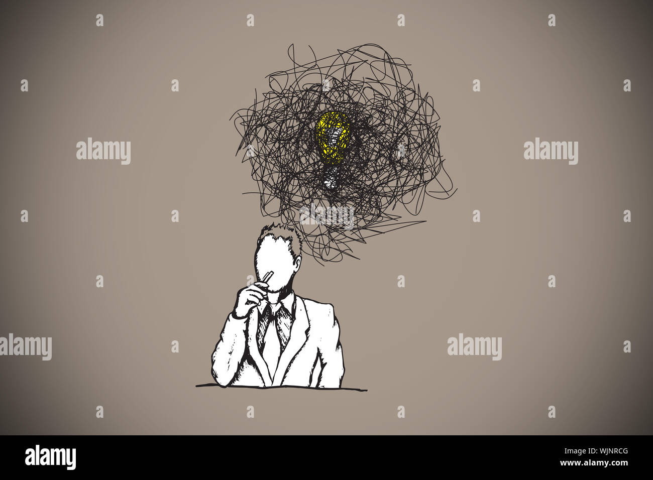 Confused businessman doodle against grey background with vignette Stock ...