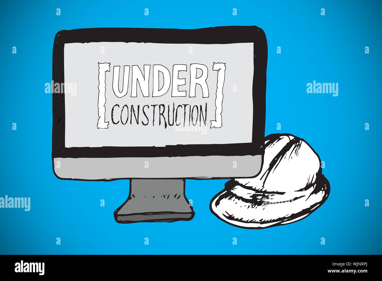 Construction doodle with computer screen against blue background with ...