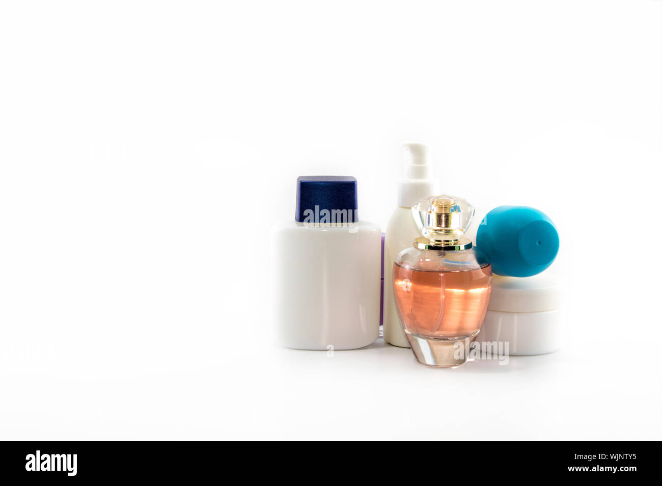 Personal care products. Background in white color close-up. It was ...