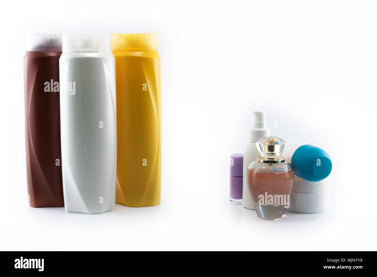 Personal care products. Background in white color close-up. It was ...