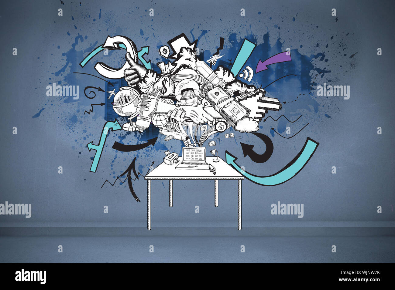 Computer brainstorm doodle against splash showing server towers Stock ...