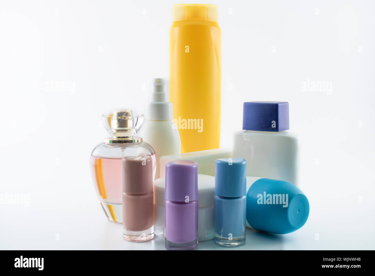 Personal care products. Background in white color close-up. It was ...