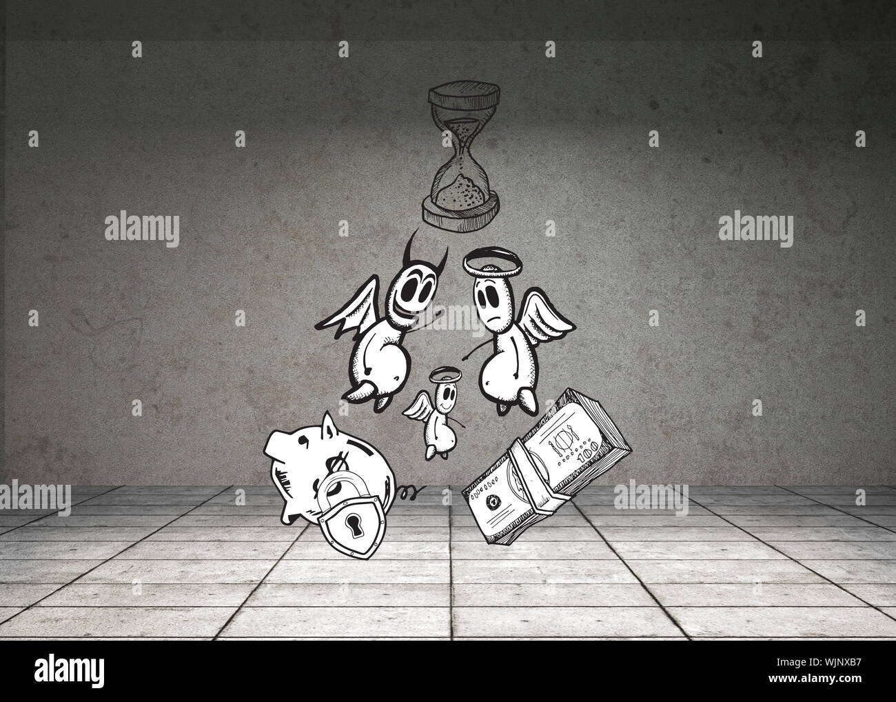 Good banking vs bad banking doodle against grey room Stock Photo - Alamy