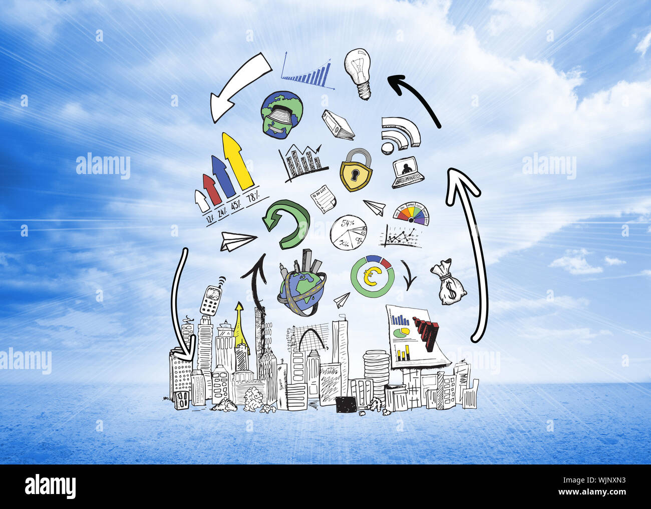 Data analysis doodles against blue background with vignette Stock Photo ...