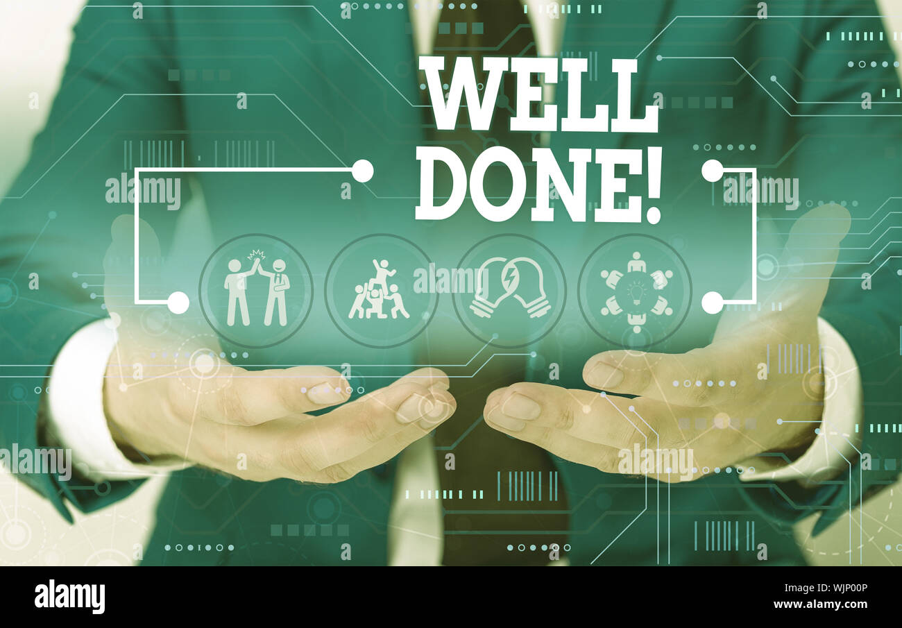 Conceptual hand writing showing Well Done. Concept meaning used ...