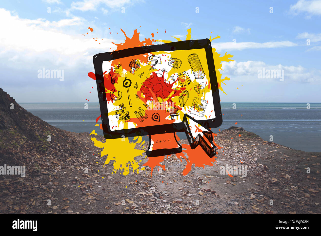 Brainstorm on paint splashes against clouds in a room Stock Photo - Alamy