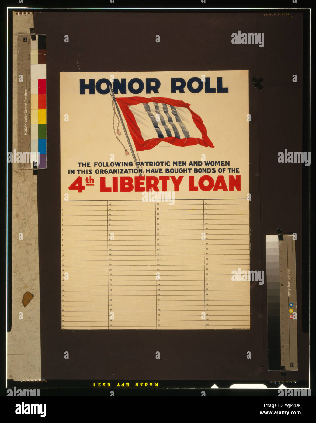 Honor roll Abstract: Poster showing a flag of four blue vertical bars ...