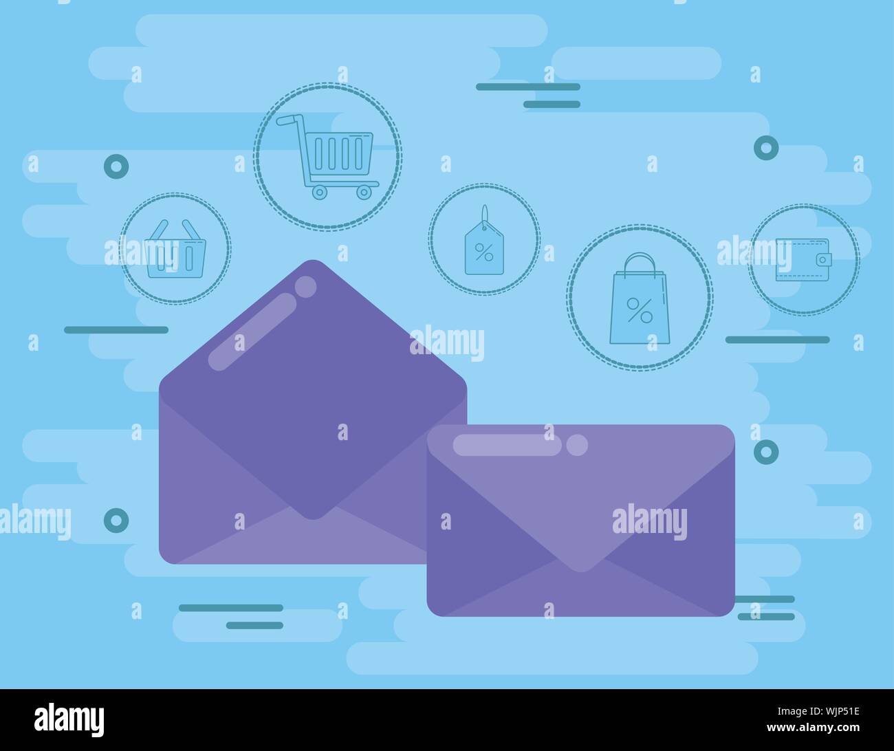 envelopes mail with social media marketing icons vector illustration ...