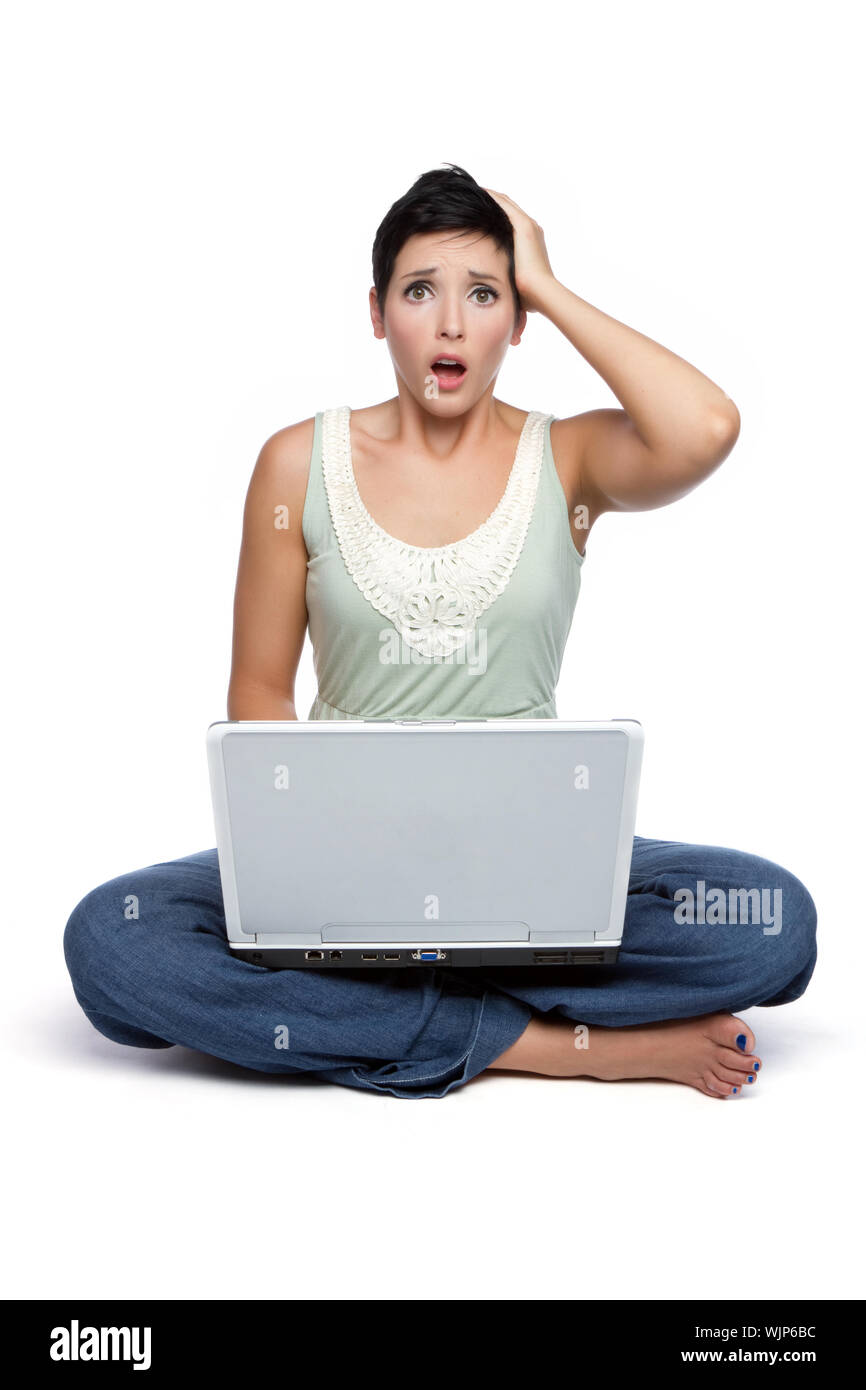 Frustrated shocked isolated laptop woman Stock Photo - Alamy