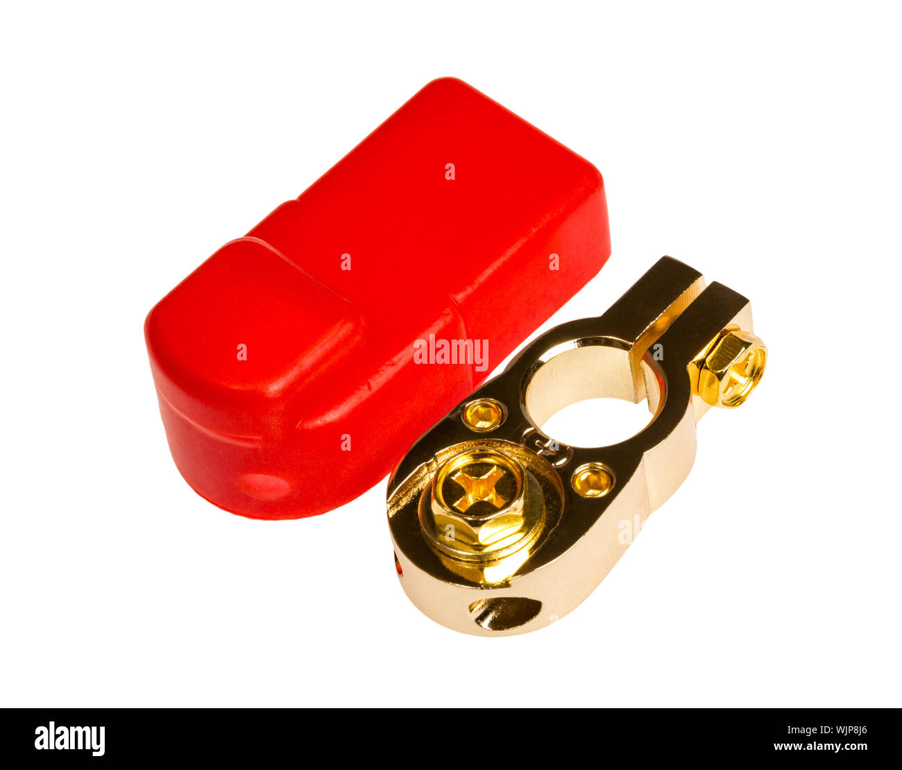 Positive contact terminal CAR battery isolated on a white background ...