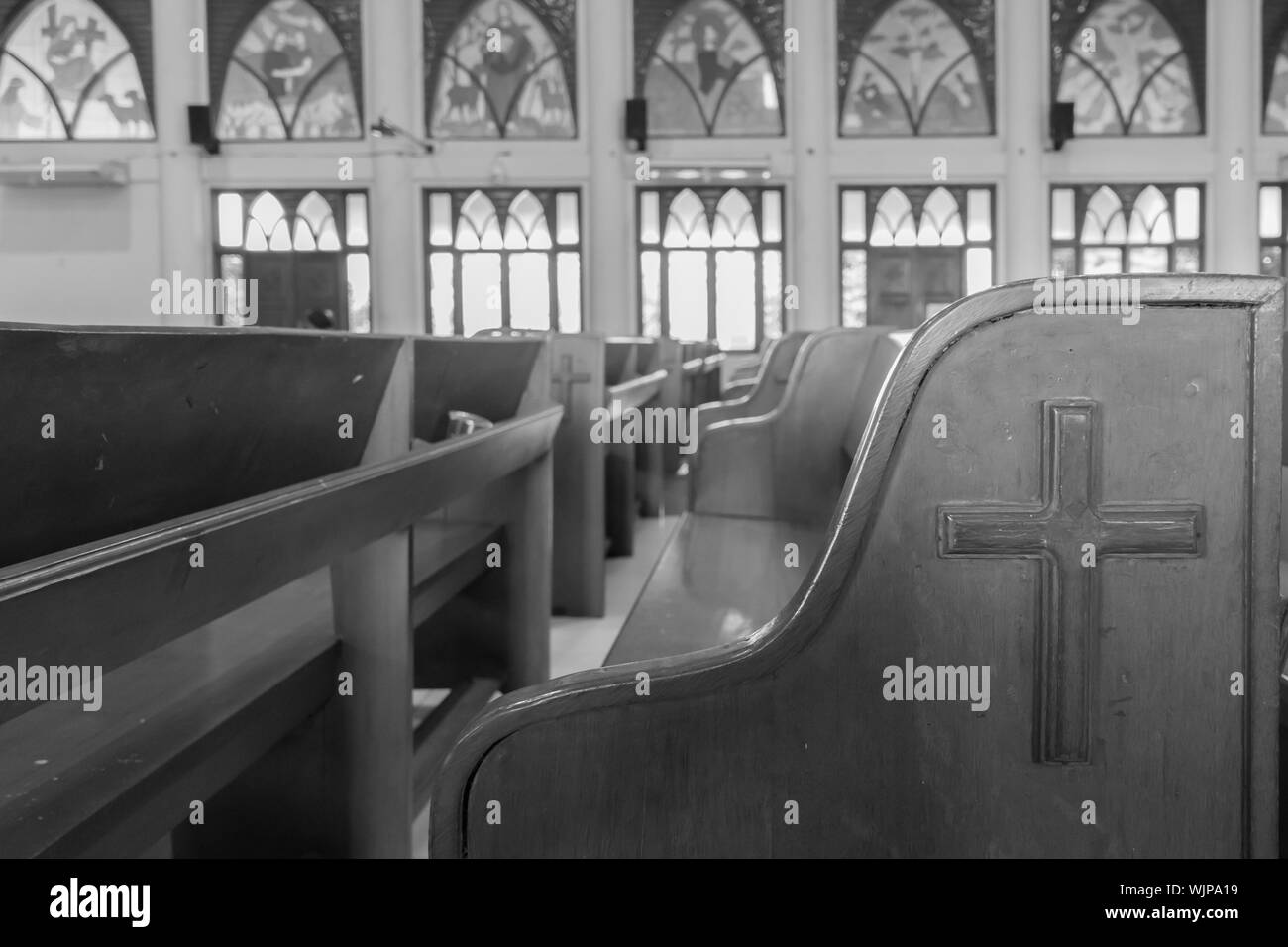 Church pews Black and White Stock Photos & Images - Alamy
