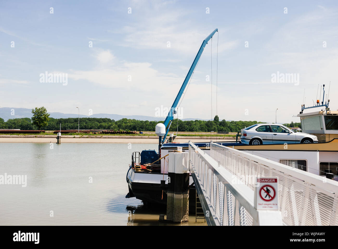 Strasbourg, France - Jun 2, 2013: Rear part of large cargo barge tanker ...