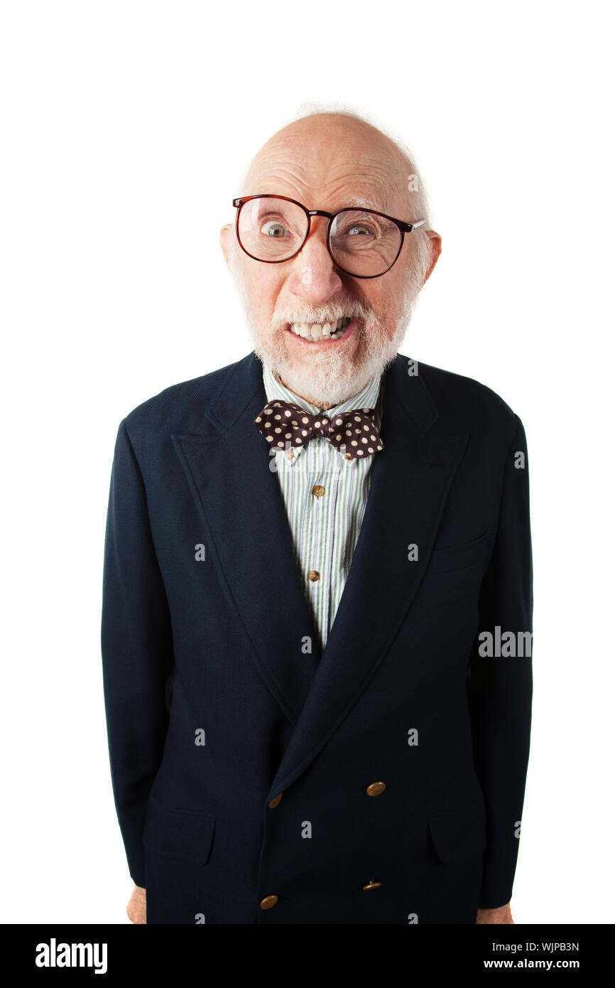 Obnoxious Senior Man with Bow Tie on White Background Stock Photo - Alamy