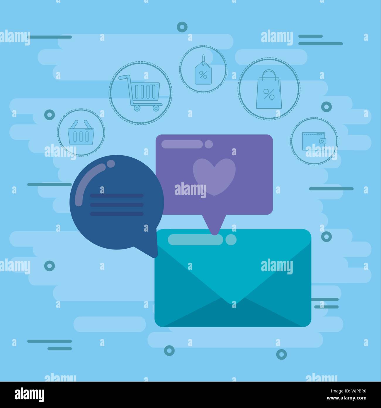 envelope mail with social media marketing icons vector illustration ...