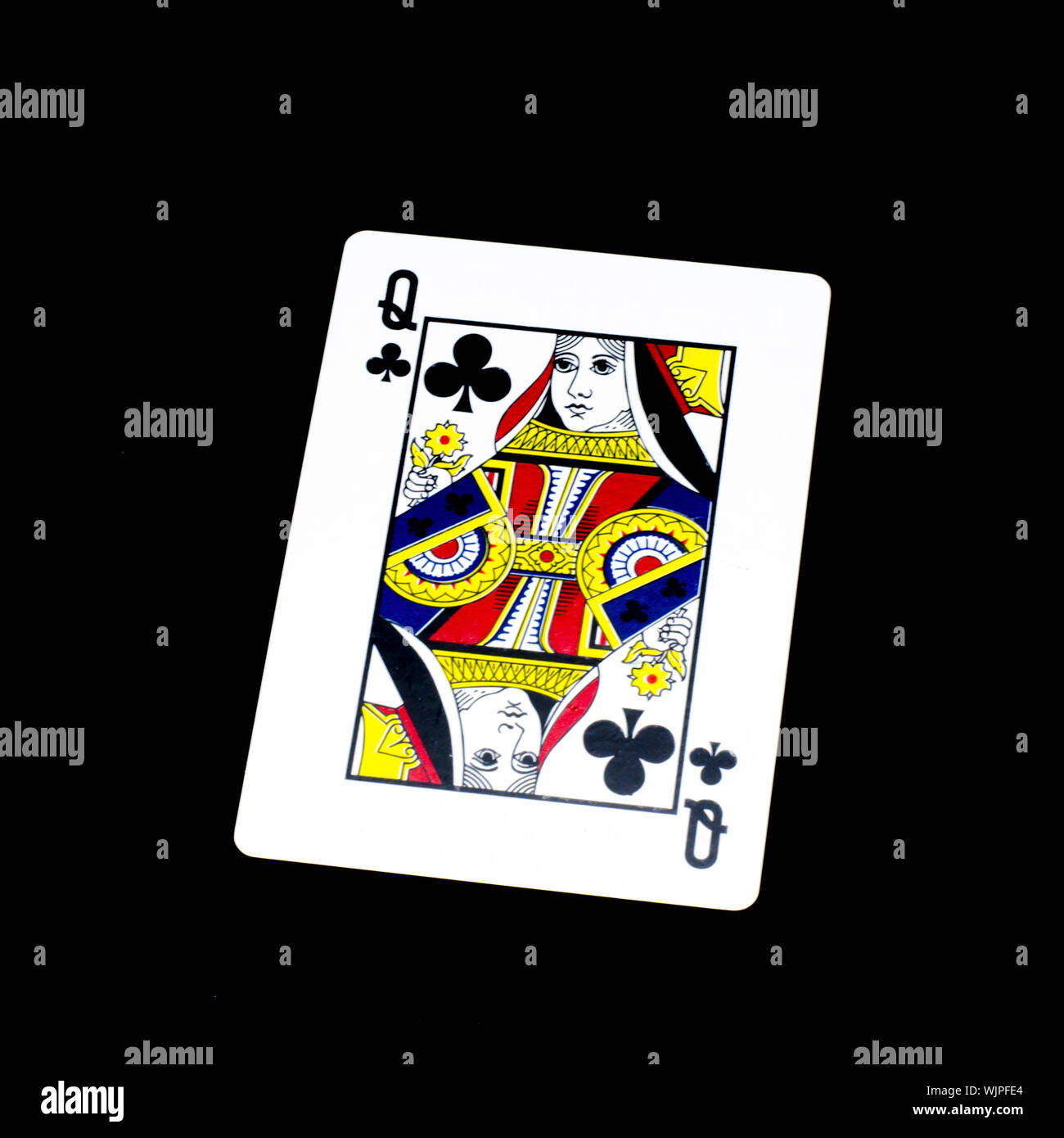 queen clover card isolated on black background Stock Photo - Alamy