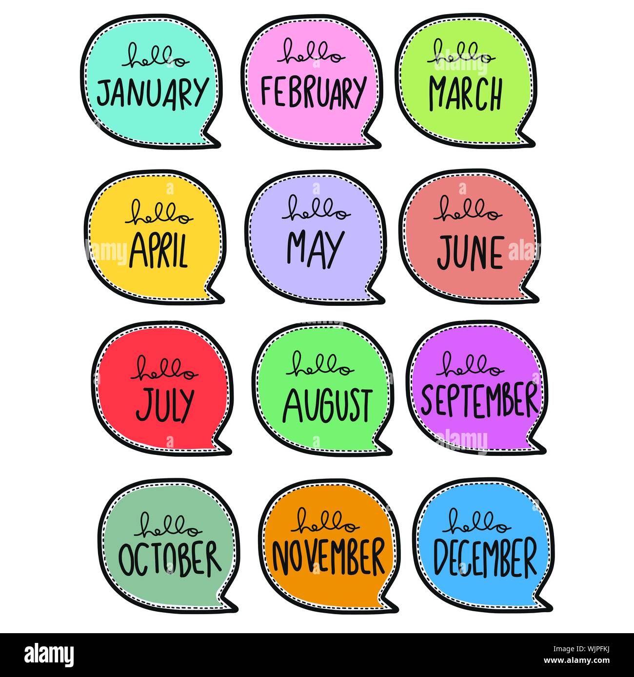 Hello monthly in colorful word bubble vector illustration Stock Vector ...