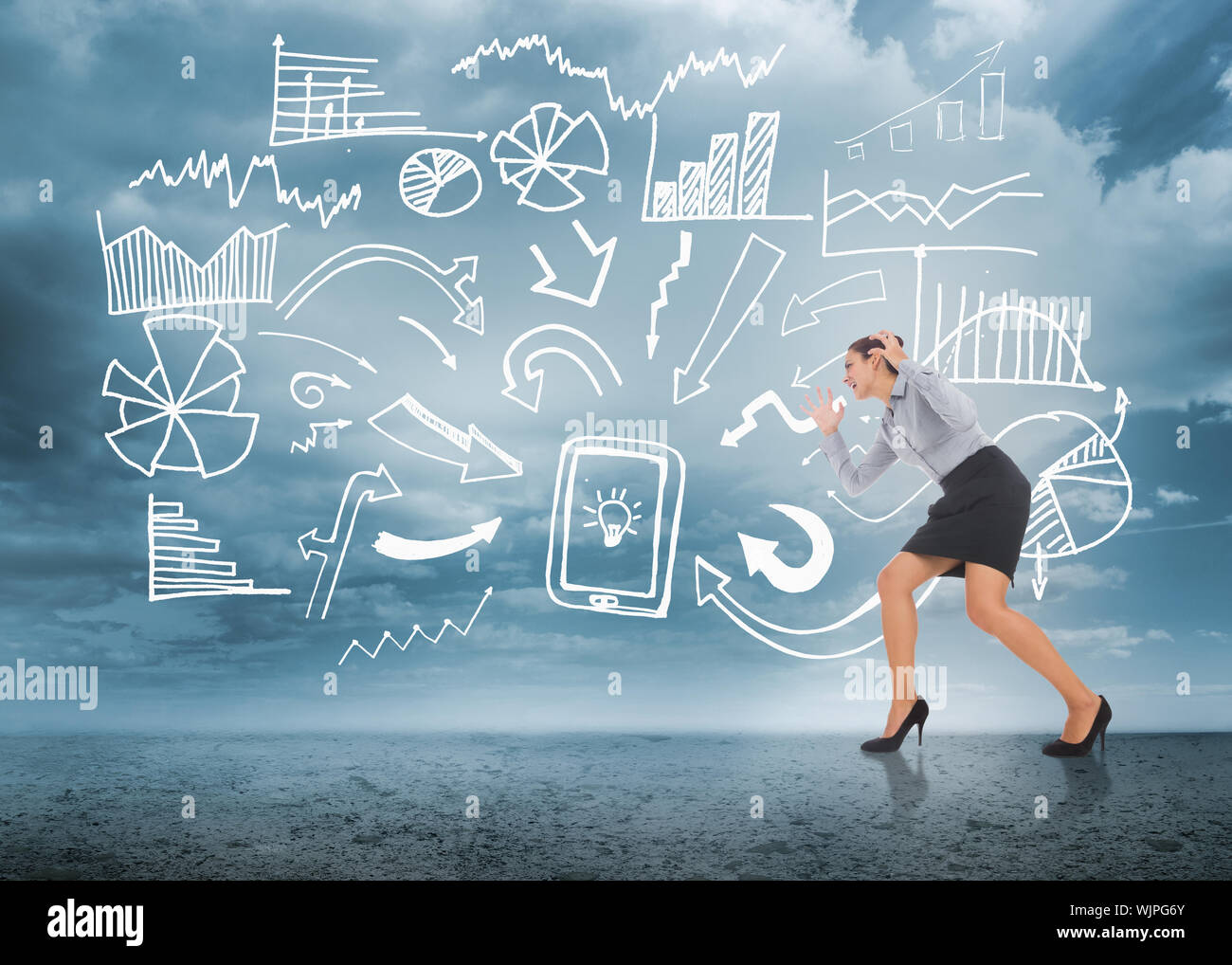 Furious businesswoman gesturing against brainstorm graphic Stock Photo ...