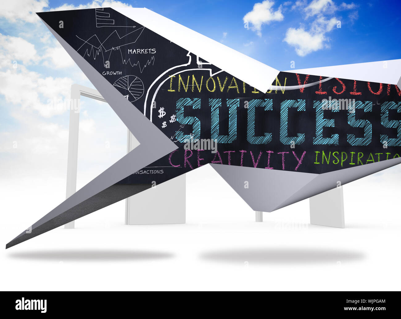 Success plan on abstract screen against opening doors in sky Stock ...