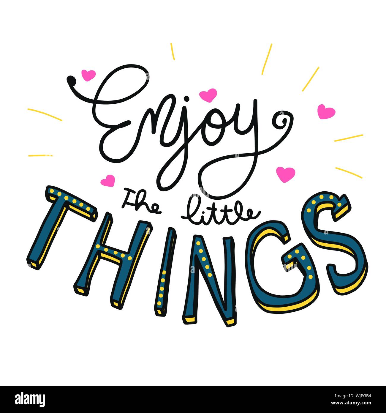 Enjoy the little things word lettering cute style vector illustration ...