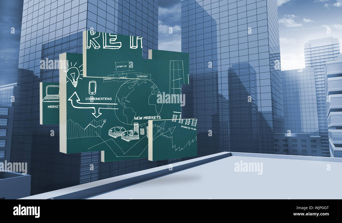 Brainstorm on abstract screen against view of dull cityscape Stock ...