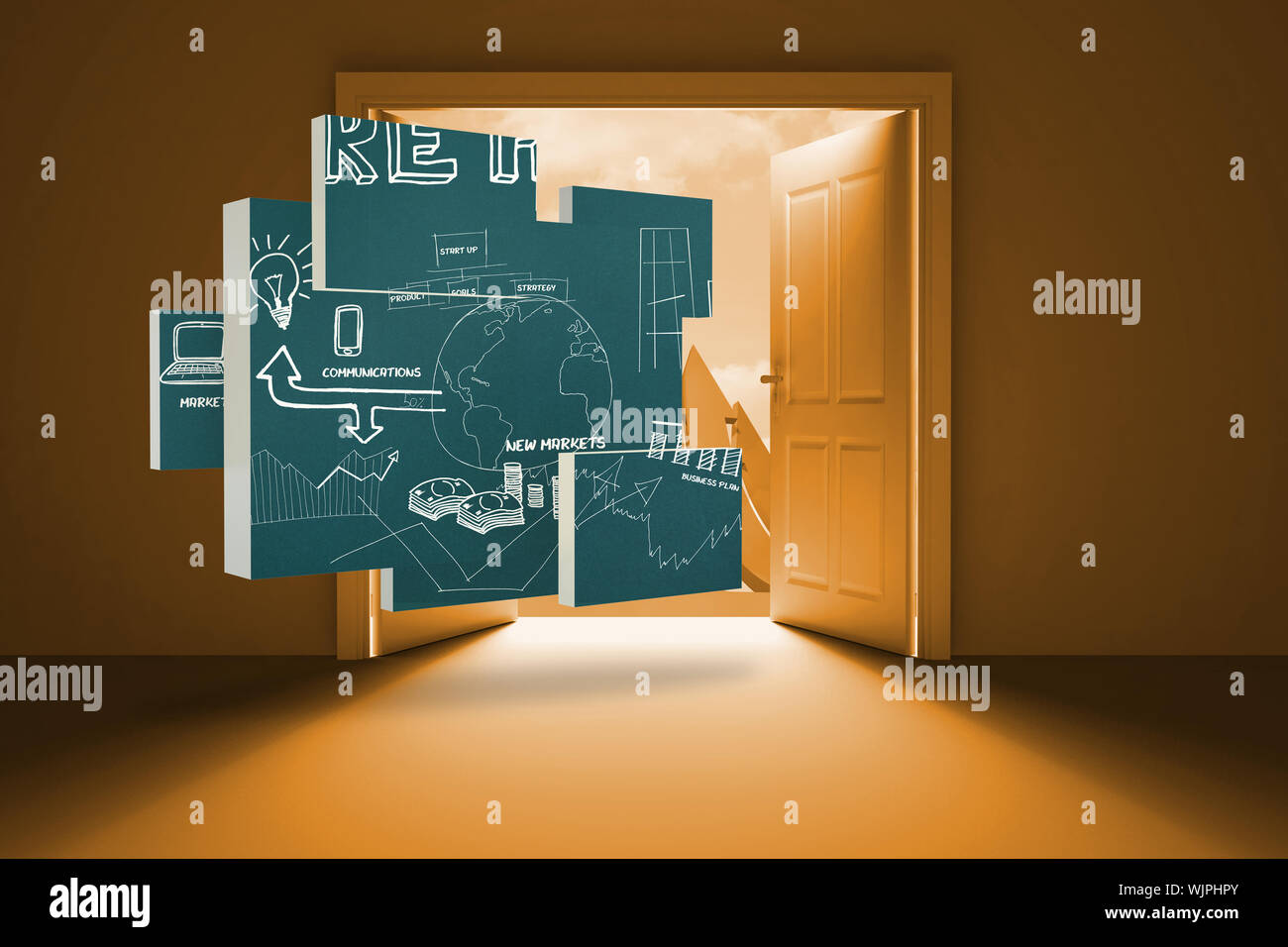 Brainstorm on abstract screen against arrows in the sky in orange ...