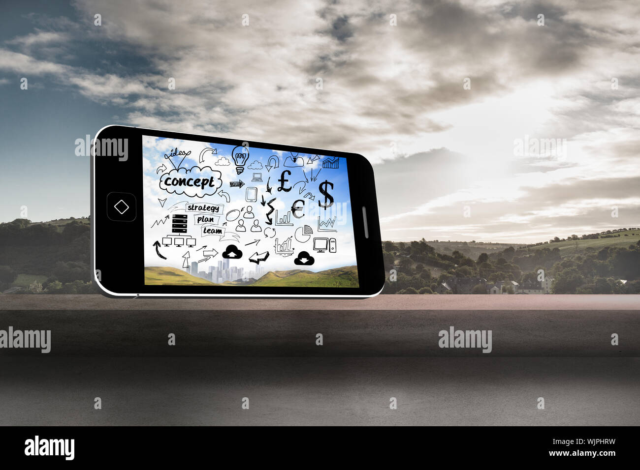 Brainstorm on smartphone screen against abstract blue cloud design in ...