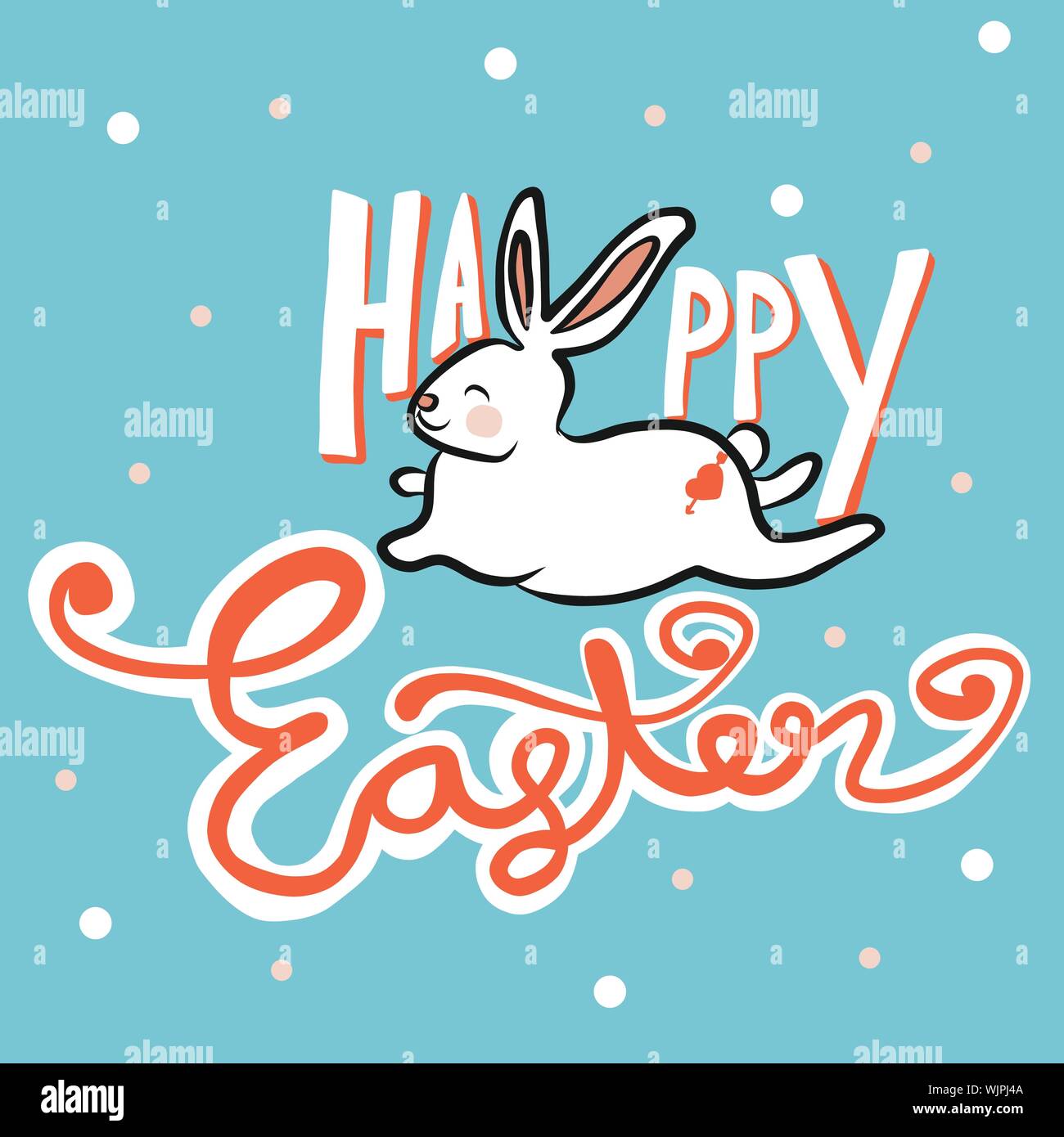 Happy Easter white rabbit cartoon vector illustration doodle style ...