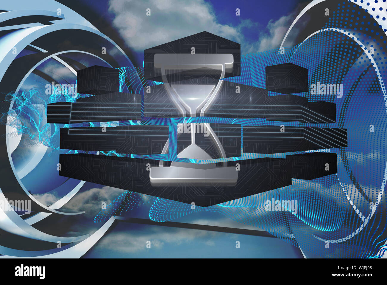 Timer on abstract screen against abstract blue design in futuristic ...