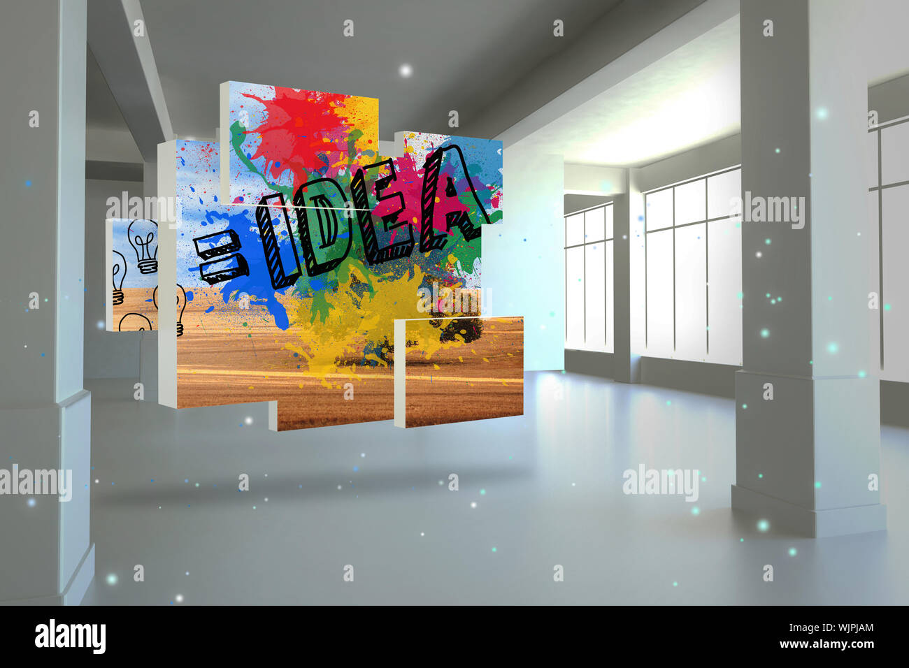 Idea on abstract screen against screen in room with sparks Stock Photo ...