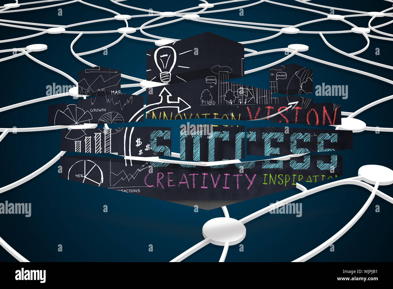 Success brainstorm on abstract screen against shiny lines on black ...